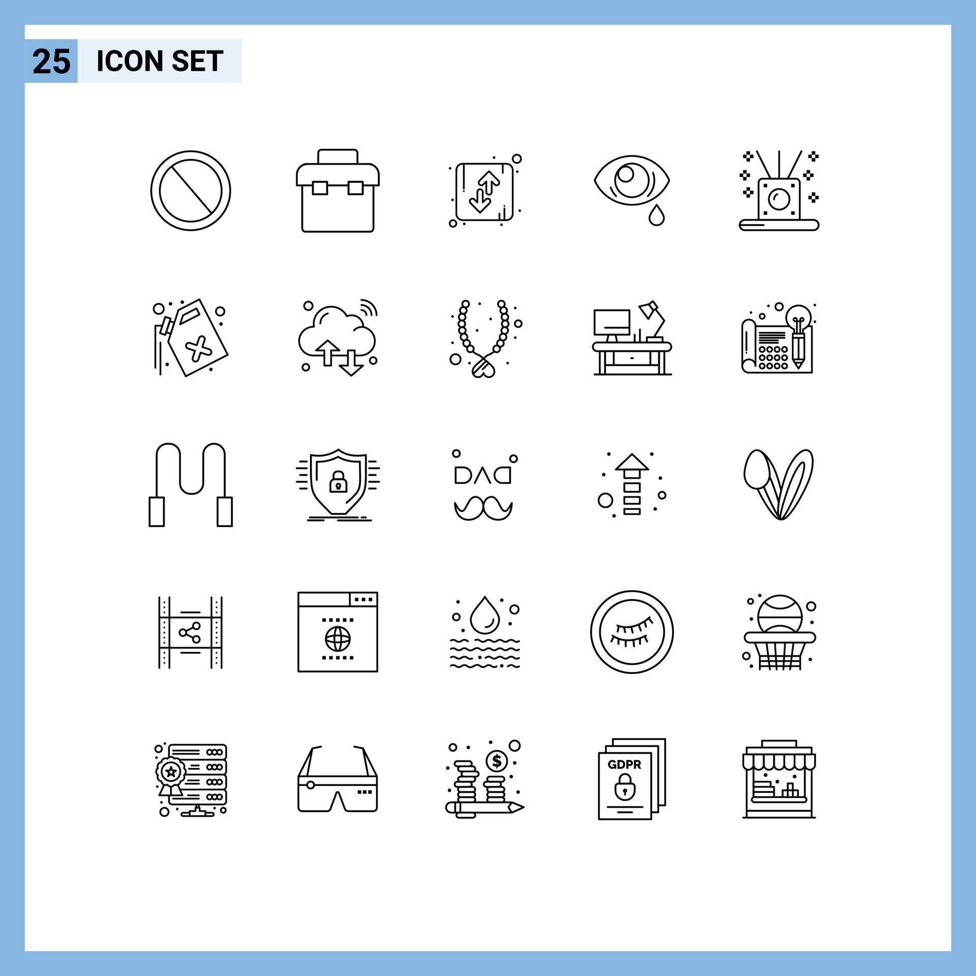 User Interface Pack Of 25 Basic Lines Of Sad Droop Toolbox Eye Orientation Editable Vector