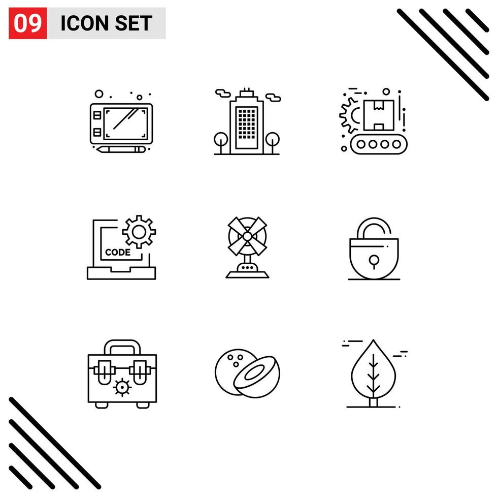 Group Of 9 Modern Outlines Set For Fan Programming Factory Development