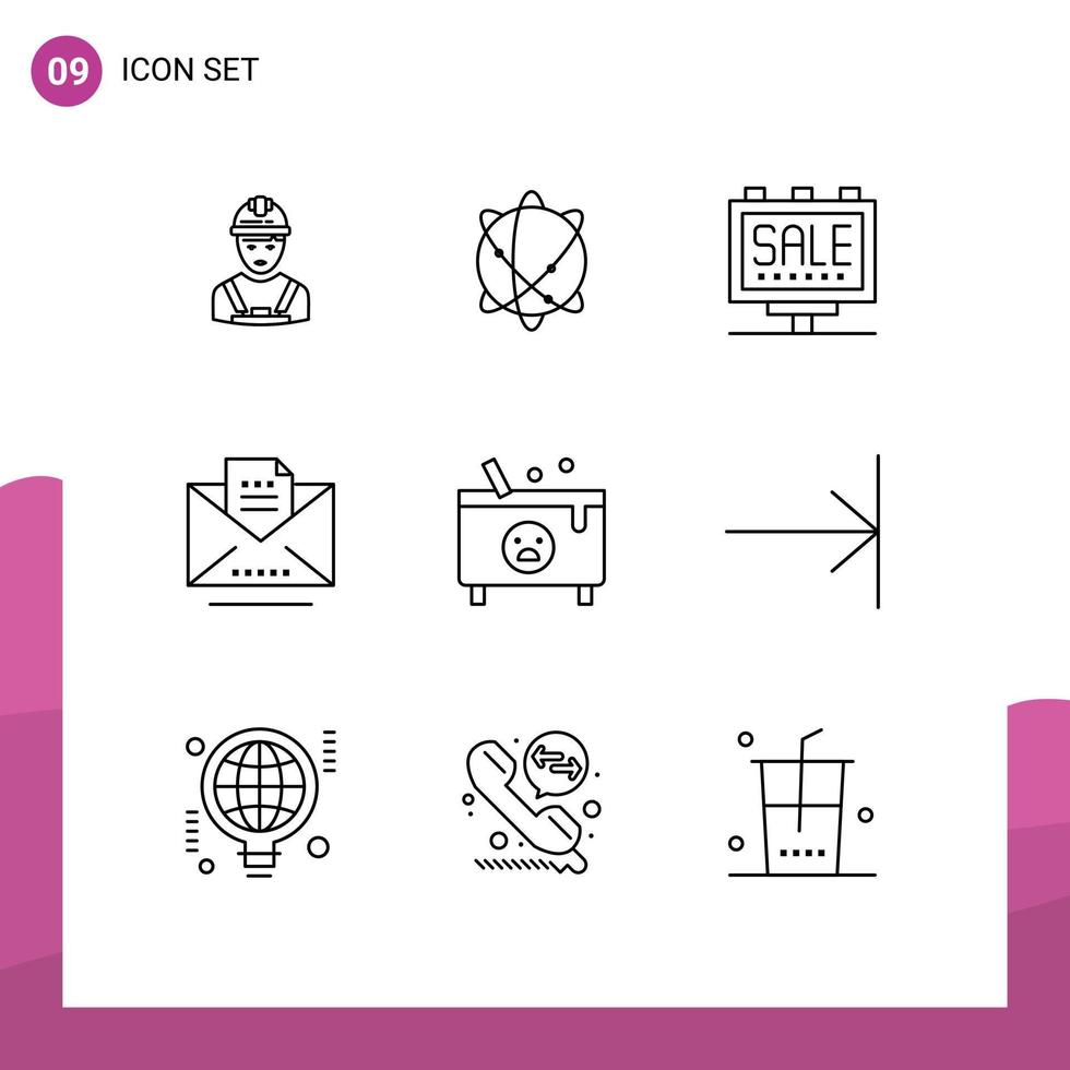 User Interface Pack Of 9 Basic Outlines Of Cauldron Email World Draft Poster Editable Vector