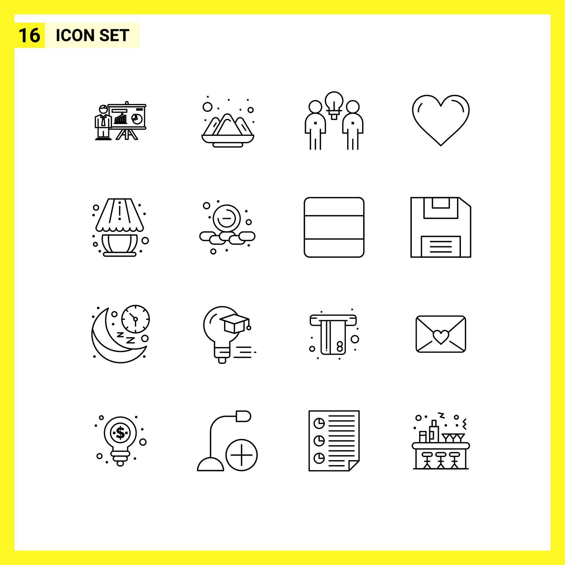 Set of 16 Vector Outlines on Grid for report like brainstorm love teamwork Editable Vector ...
