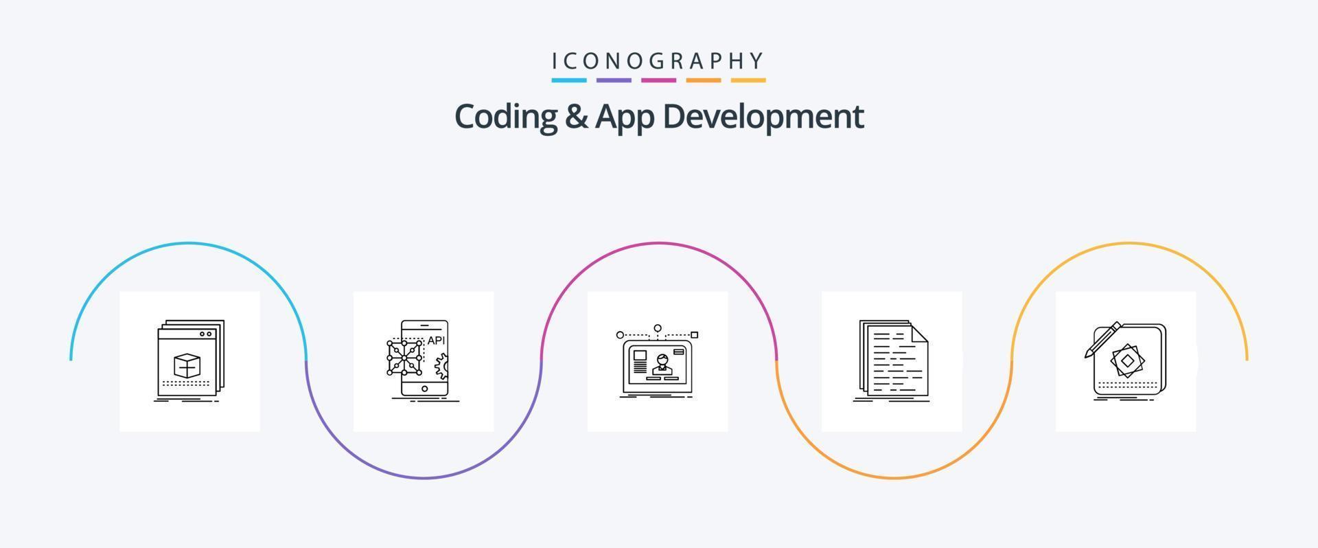 Coding And App Development Line 5 Icon Pack Including Doc Code Development Design User
