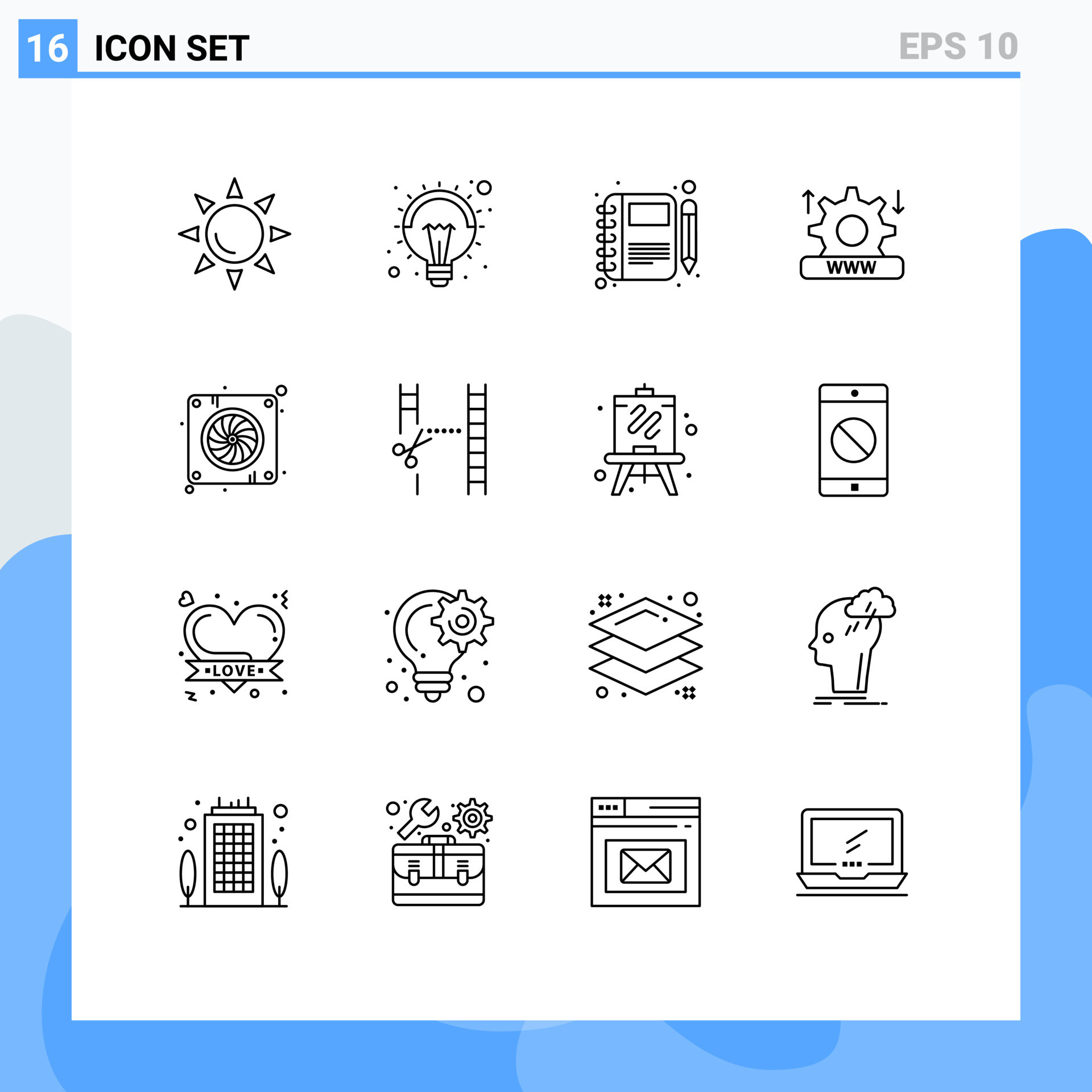 Set Of 16 Vector Outlines On Grid For Device Setting Moleskin System Internet Editable Vector