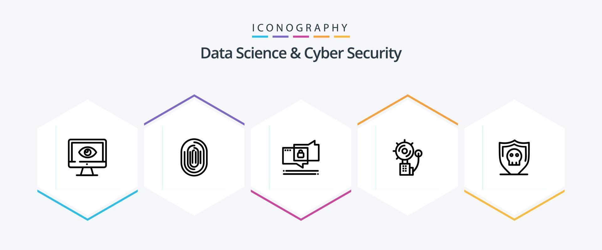 Data Science And Cyber Security 25 Line icon pack including alert. secure. recognition. security ...