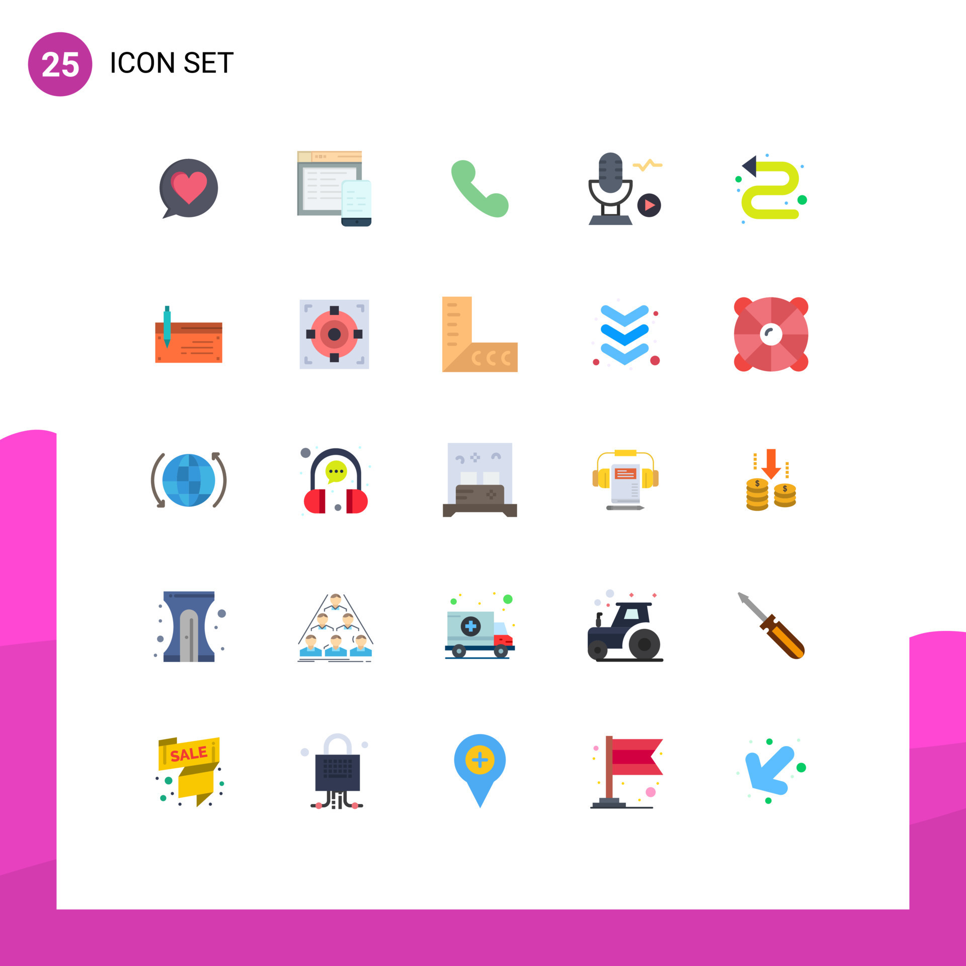 25 Thematic Vector Flat Colors And Editable Symbols Of Indicator Arrows Mobile Voice Recording