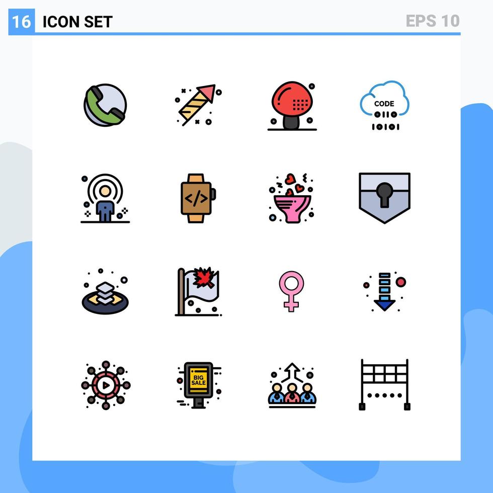 Pack Of 16 Creative Flat Color Filled Lines Of Programming Develop Cooking Coding Mushroom