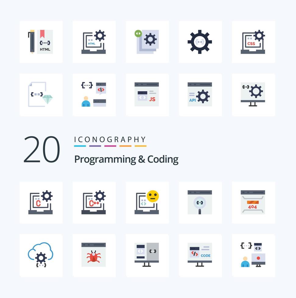 20 Programación Y Codificación Paquete De Iconos De Color Plano Como