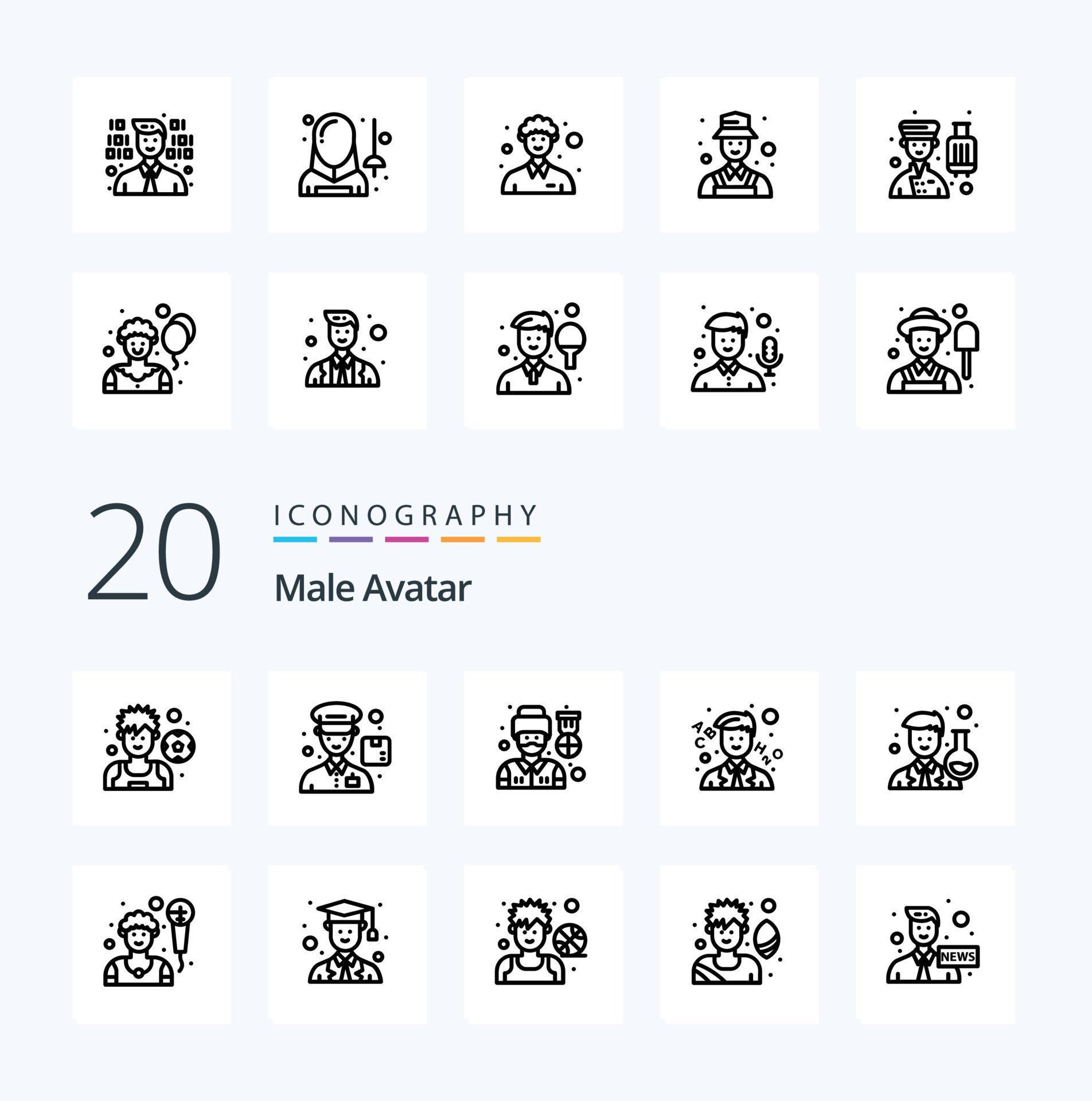 20 Male Avatar Line Icon Pack Like Artist Man Soldier Avatar Teacher 19300866 Vector Art At Vecteezy