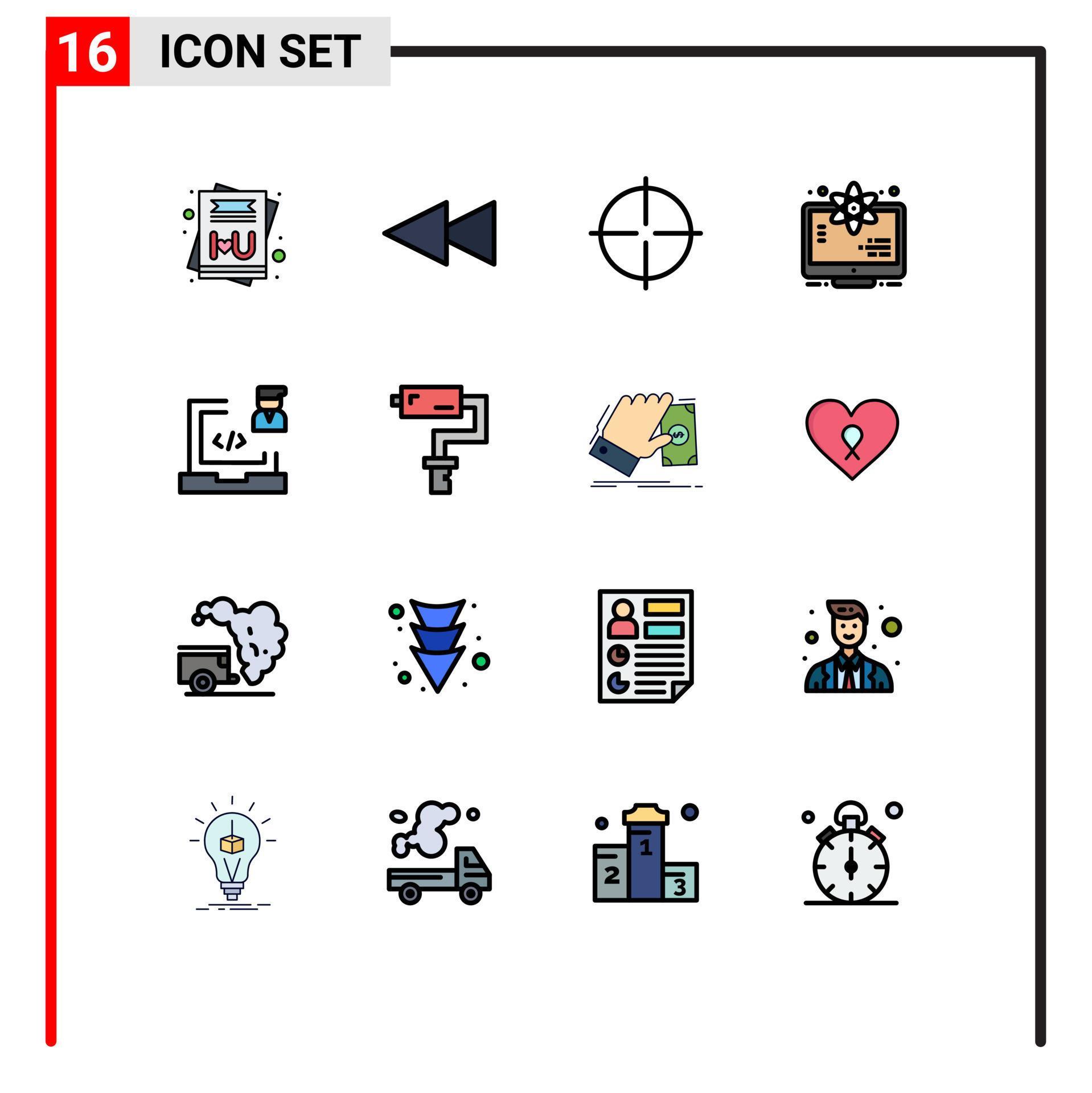 16 Thematic Vector Flat Color Filled Lines And Editable Symbols Of Programmer Development Sport