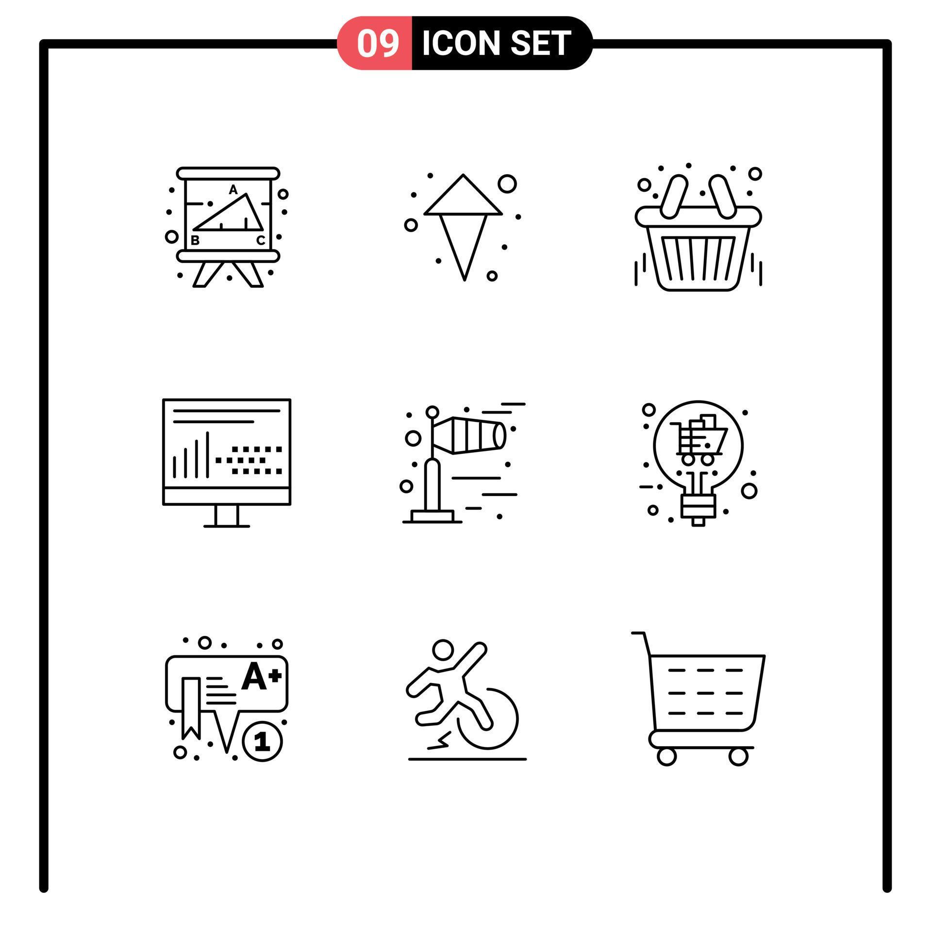 Group Of 9 Modern Outlines Set For Windy Programing Basket Development Coding Editable Vector