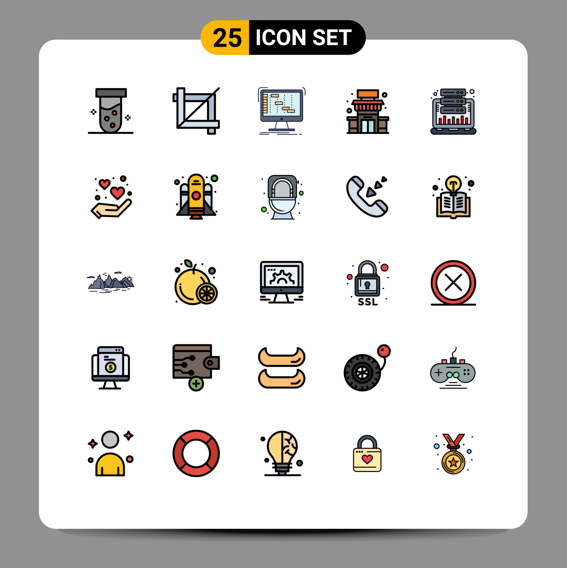 25 Thematic Vector Filled Line Flat Colors And Editable Symbols Of Graph Supermarket Application