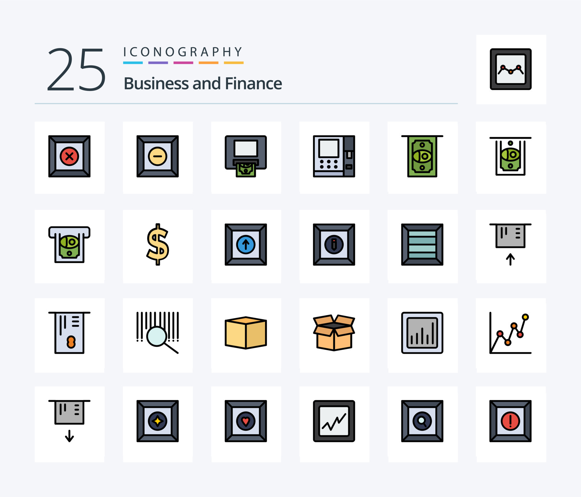 Finance 25 Line Filled icon pack including product. box. money. product ...