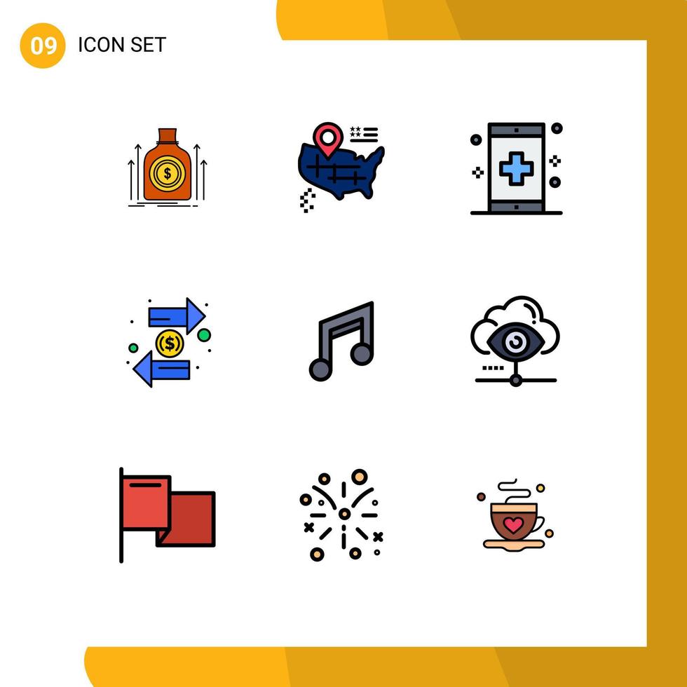 Mobile Interface Filledline Flat Color Set of 9 Pictograms of ... Mobile Interface Filledline Flat Color Set of 9 Pictograms of ...