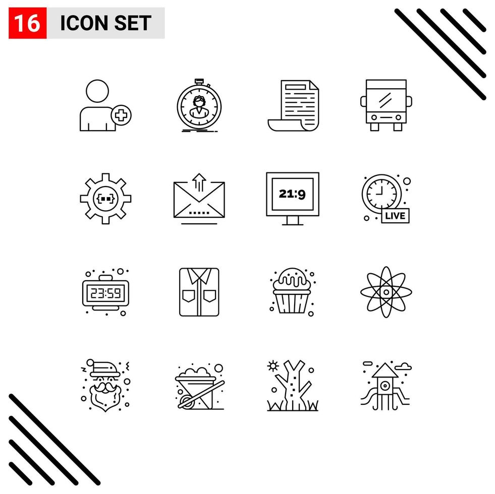 Modern Set of 16 Outlines Pictograph of develop coding file travel buss Editable Vector Design ...