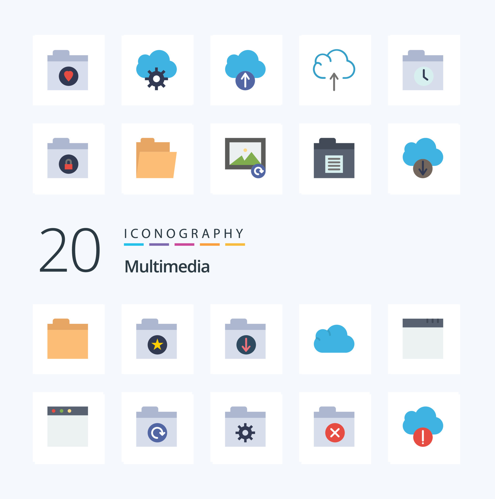 20 Multimedia Flat Color icon Pack like folder mac folder app app ...