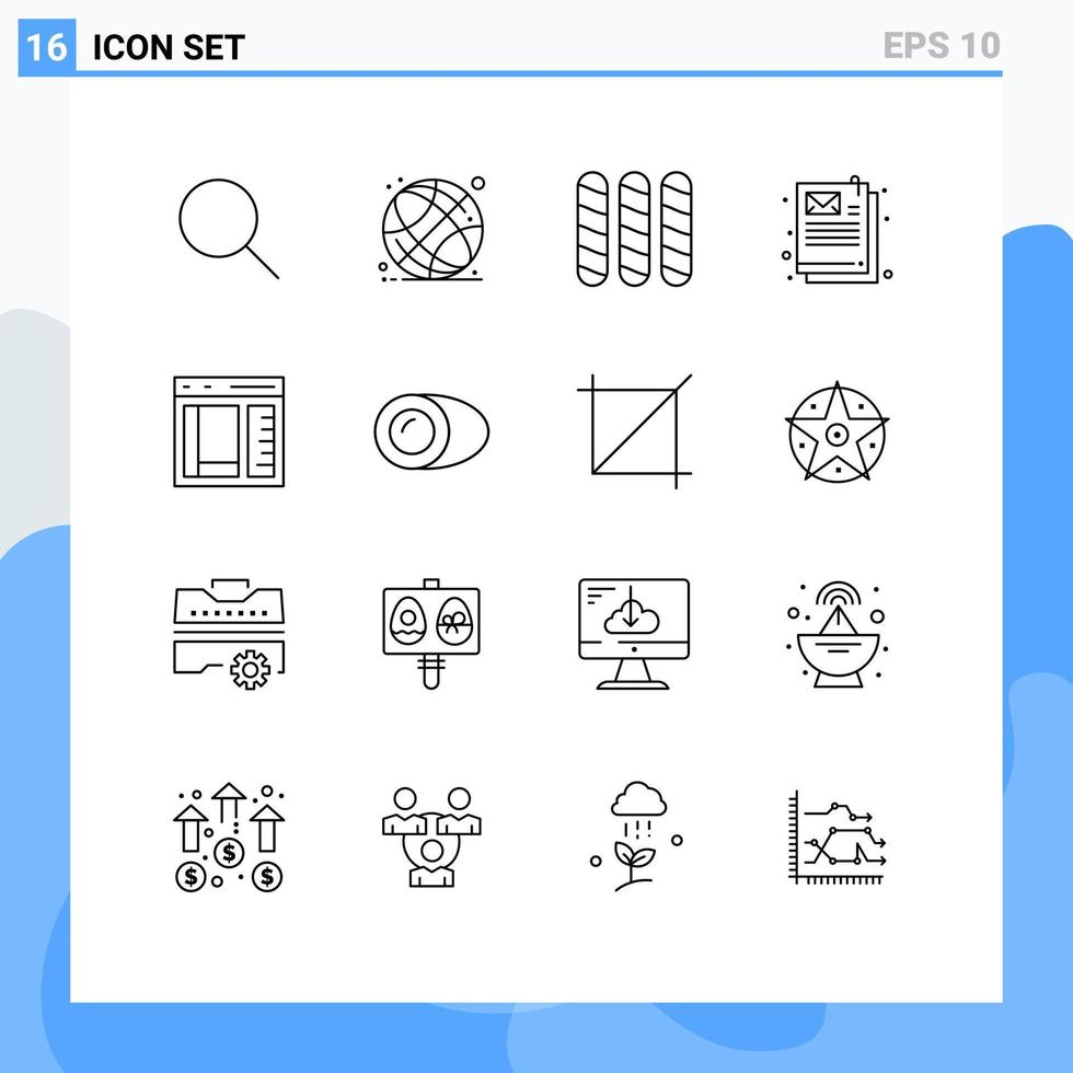 User Interface Pack of 16 Basic Outlines of page develop french coding marketing Editable Vector ...