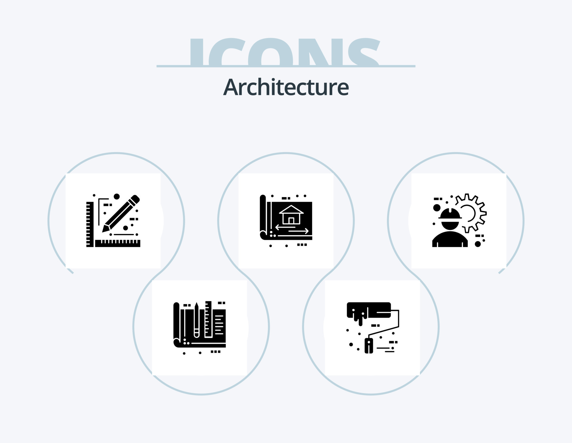 Architecture Glyph Icon Pack 5 Icon Design. design. build. roller brush ...