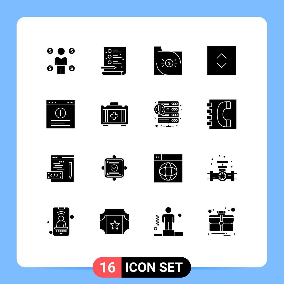 16 Universal Solid Glyphs Set For Web And Mobile Applications Website Browser Banking Square