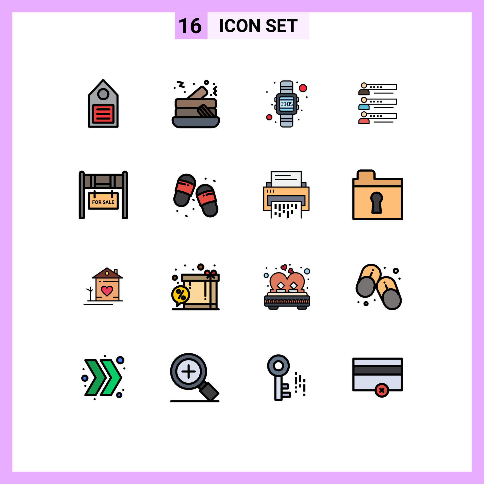 User Interface Pack Of 16 Basic Flat Color Filled Lines Of Statistics Profile Digital People