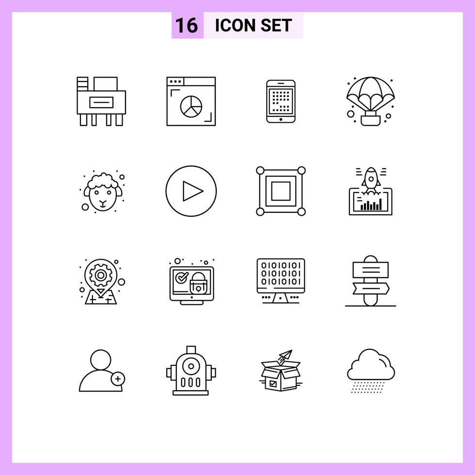 Pictogram Set of 16 Simple Outlines of face balloon computer air mobile Editable Vector Design ...