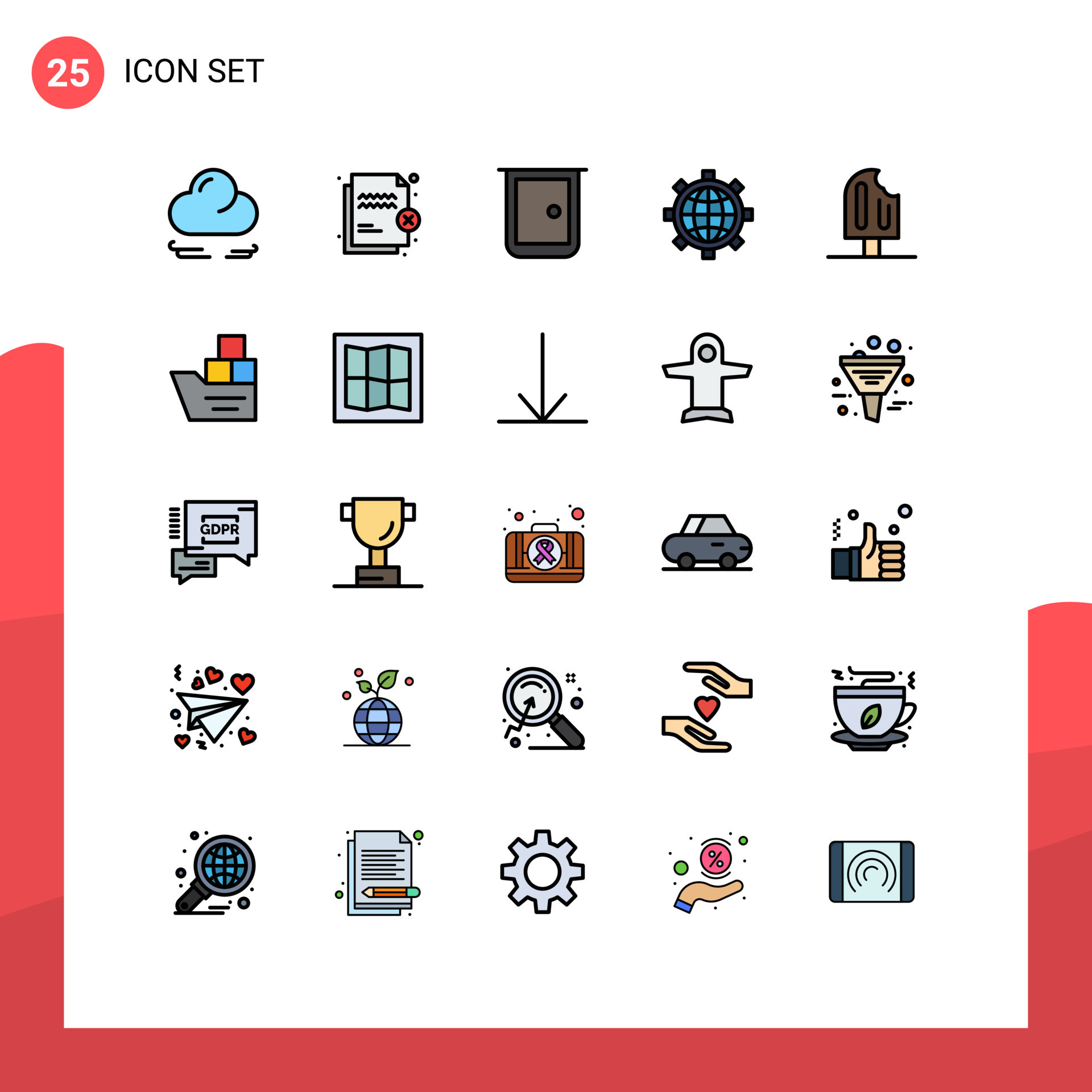 25 User Interface Filled Line Flat Color Pack Of Modern Signs And Symbols Of Beach Preference