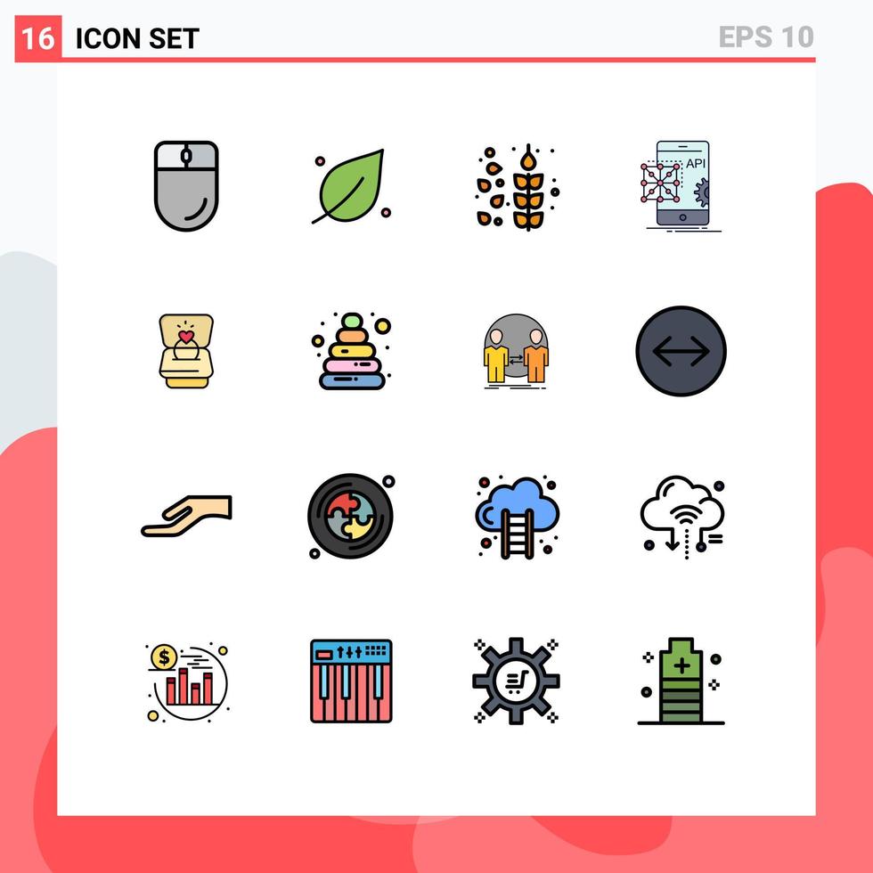 Set Of 16 Vector Flat Color Filled Lines On Grid For Love Mobile Autumn Development Application