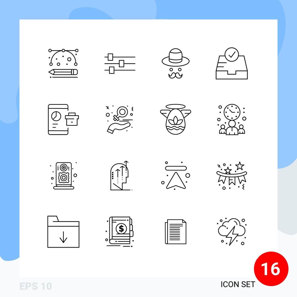 Set of 16 Modern UI Icons Symbols Signs for seo marketing brim business inbox Editable Vector ...