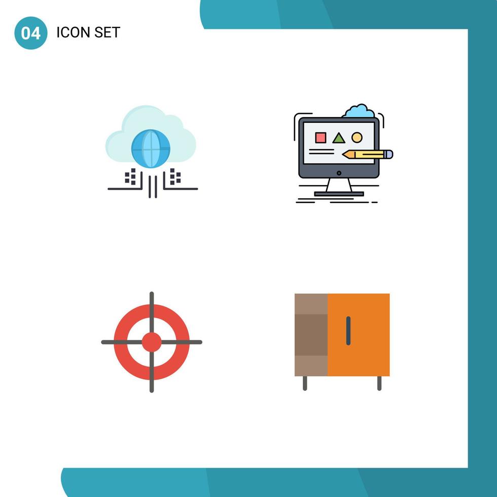 Mobile Interface Flat Icon Set of 4 Pictograms of internet business ...