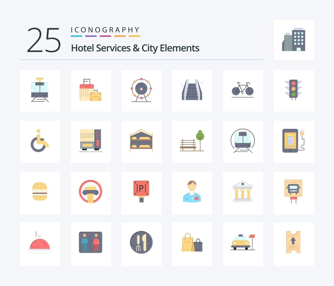 Hotel Services And City Elements 25 Flat Color icon pack including ...