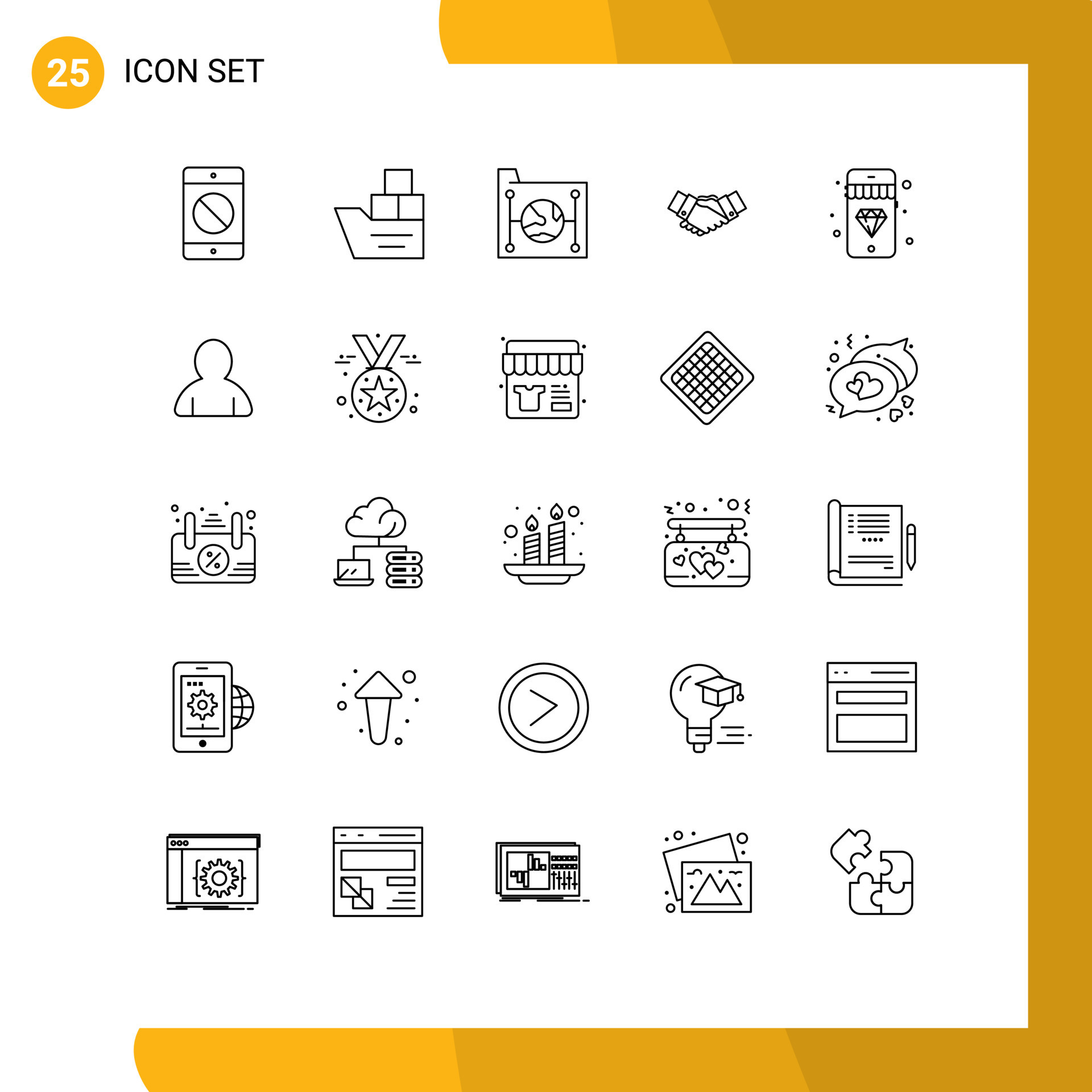 Line Pack Of 25 Universal Symbols Of Business Handshake Transportation
