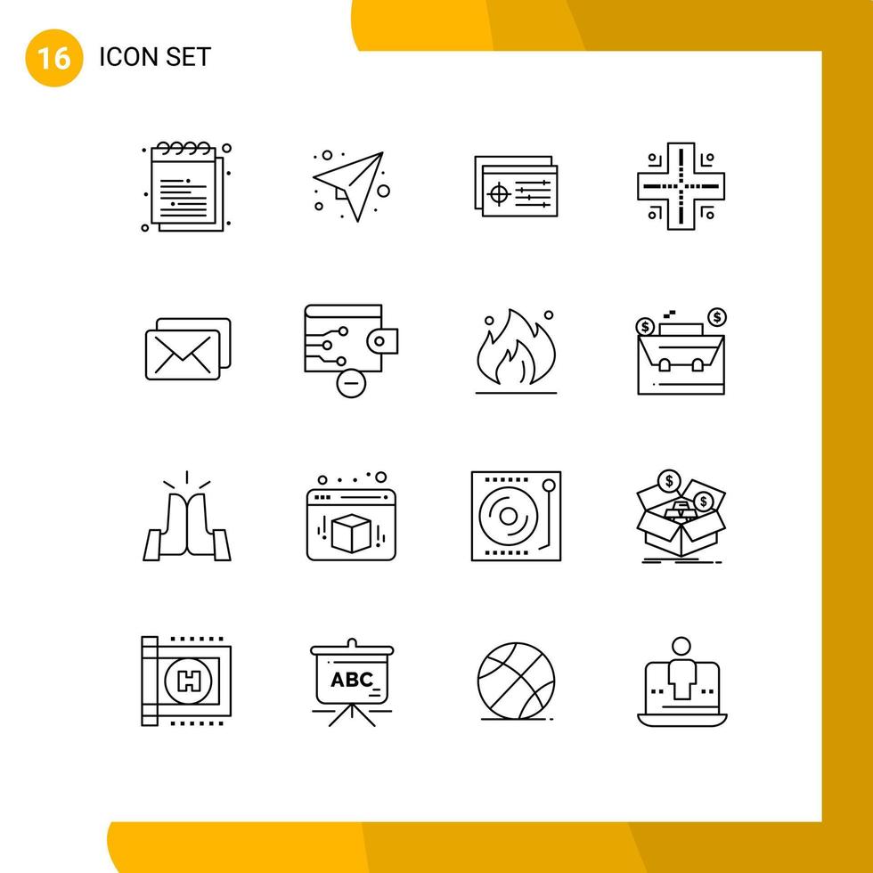 User Interface Pack of 16 Basic Outlines of mail technology send location object Editable Vector ...
