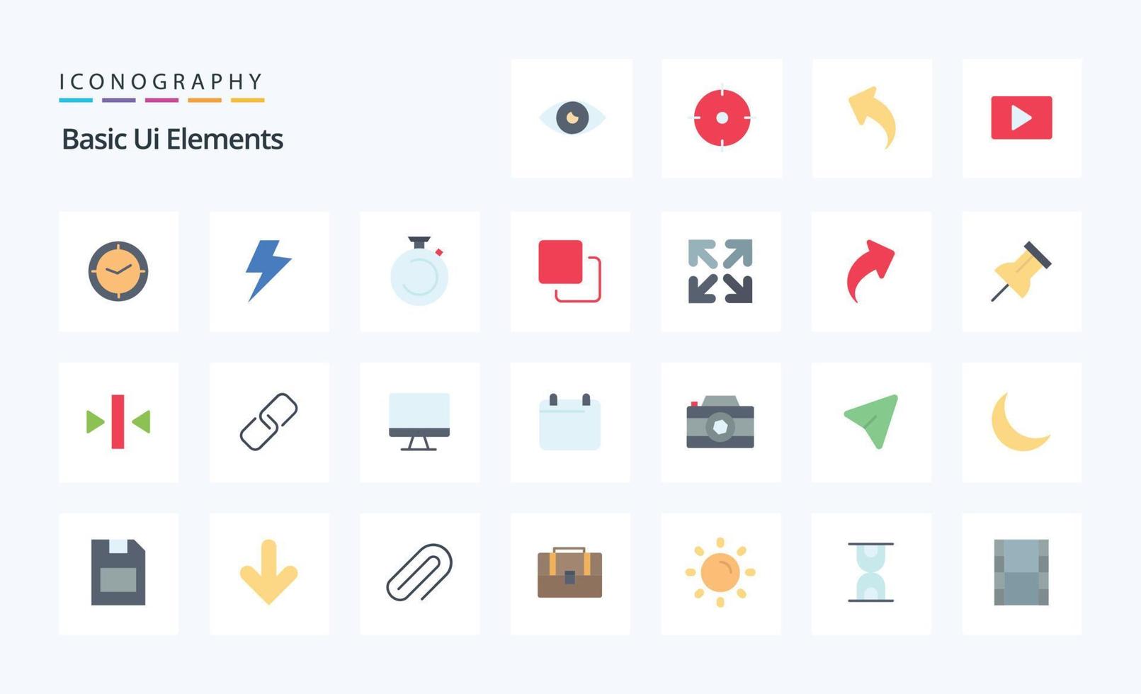 25 Basic Ui Elements Flat Color Icon Pack 19307724 Vector Art At Vecteezy