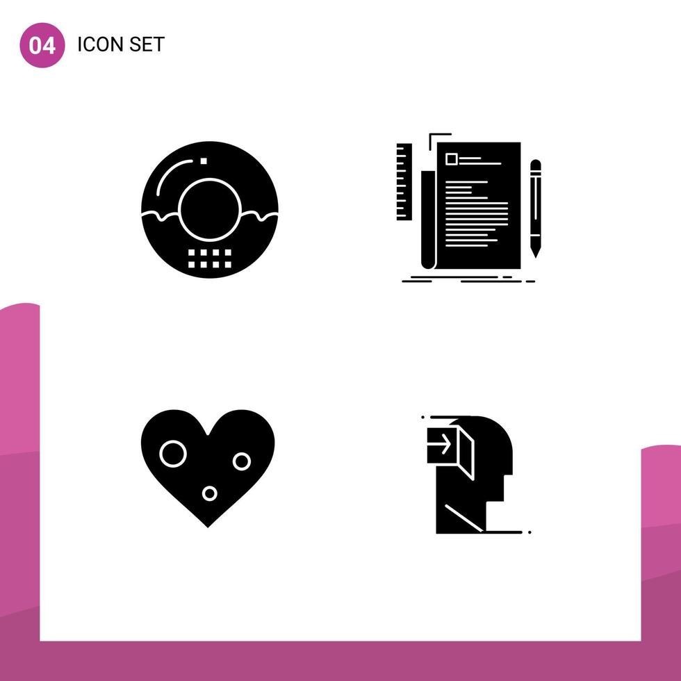 Modern Set Of 4 Solid Glyphs Pictograph Of Cooking Script Food Coding Love Editable Vector