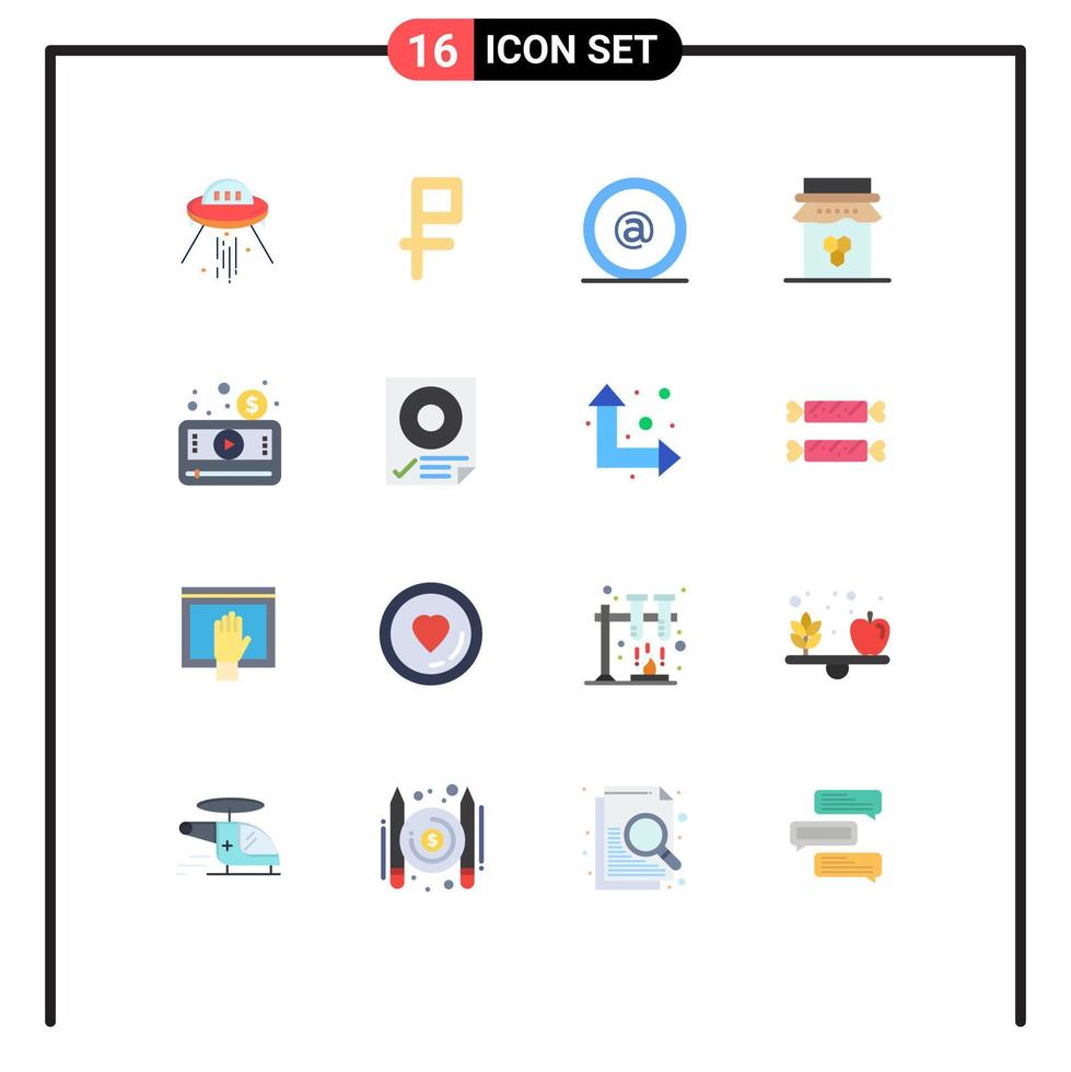 User Interface Pack Of 16 Basic Flat Colors Of Money Sweet Address Jam Breakfast Editable Pack