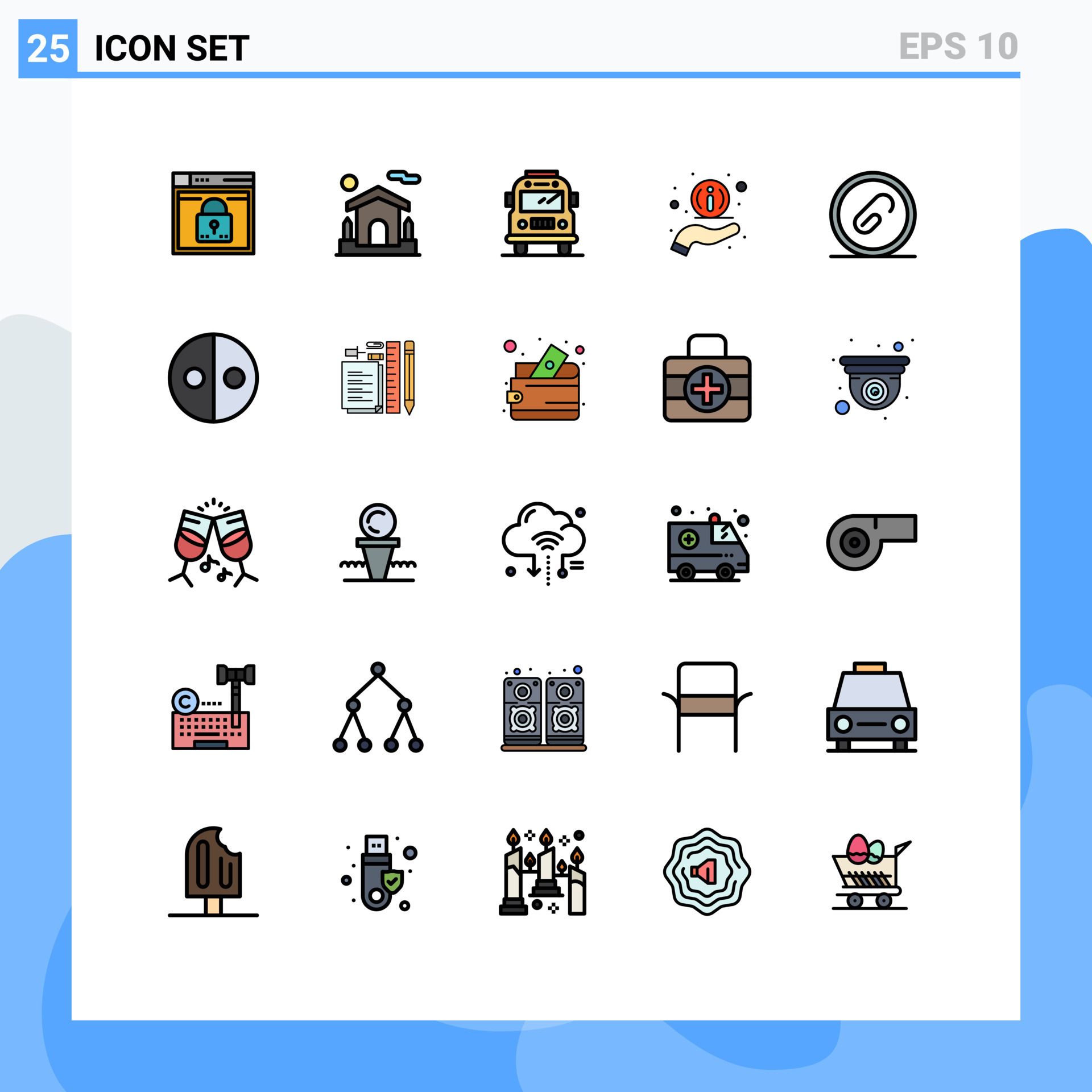 25 User Interface Filled Line Flat Color Pack Of Modern Signs And Symbols Of Document Support