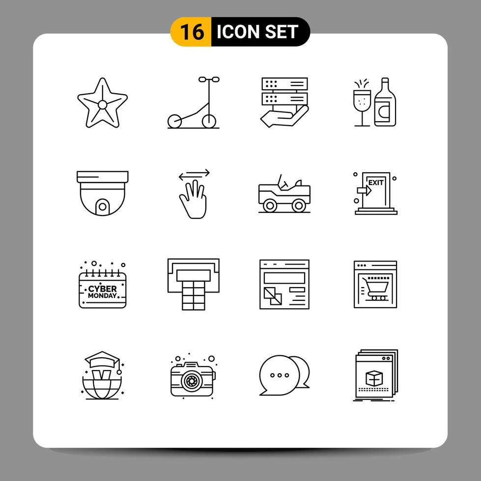 User Interface Pack Of 16 Basic Outlines Of Security Cam Hand Ddrink Bottle Editable Vector