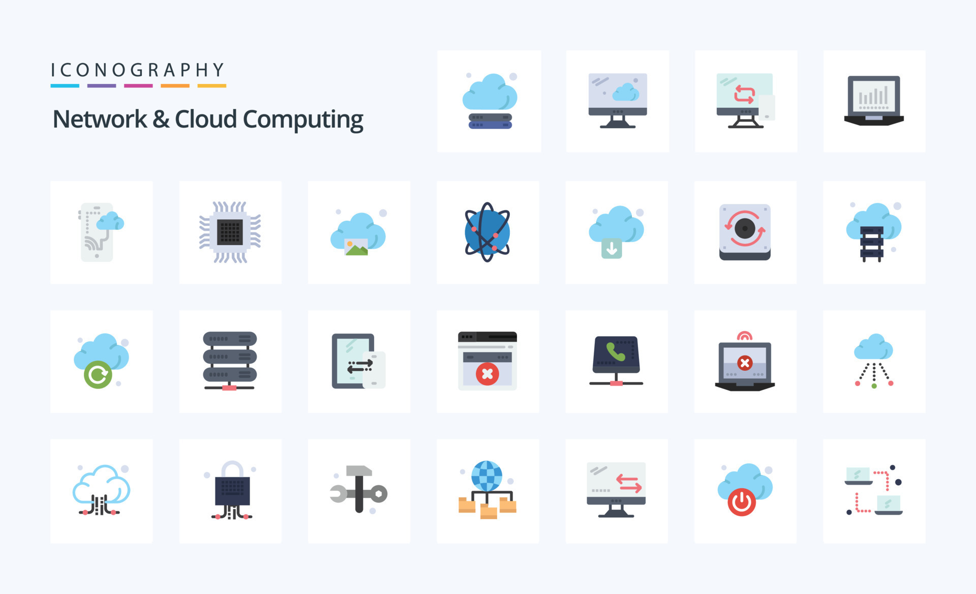 25 Network And Cloud Computing Flat Color Icon Pack 19308832 Vector Art