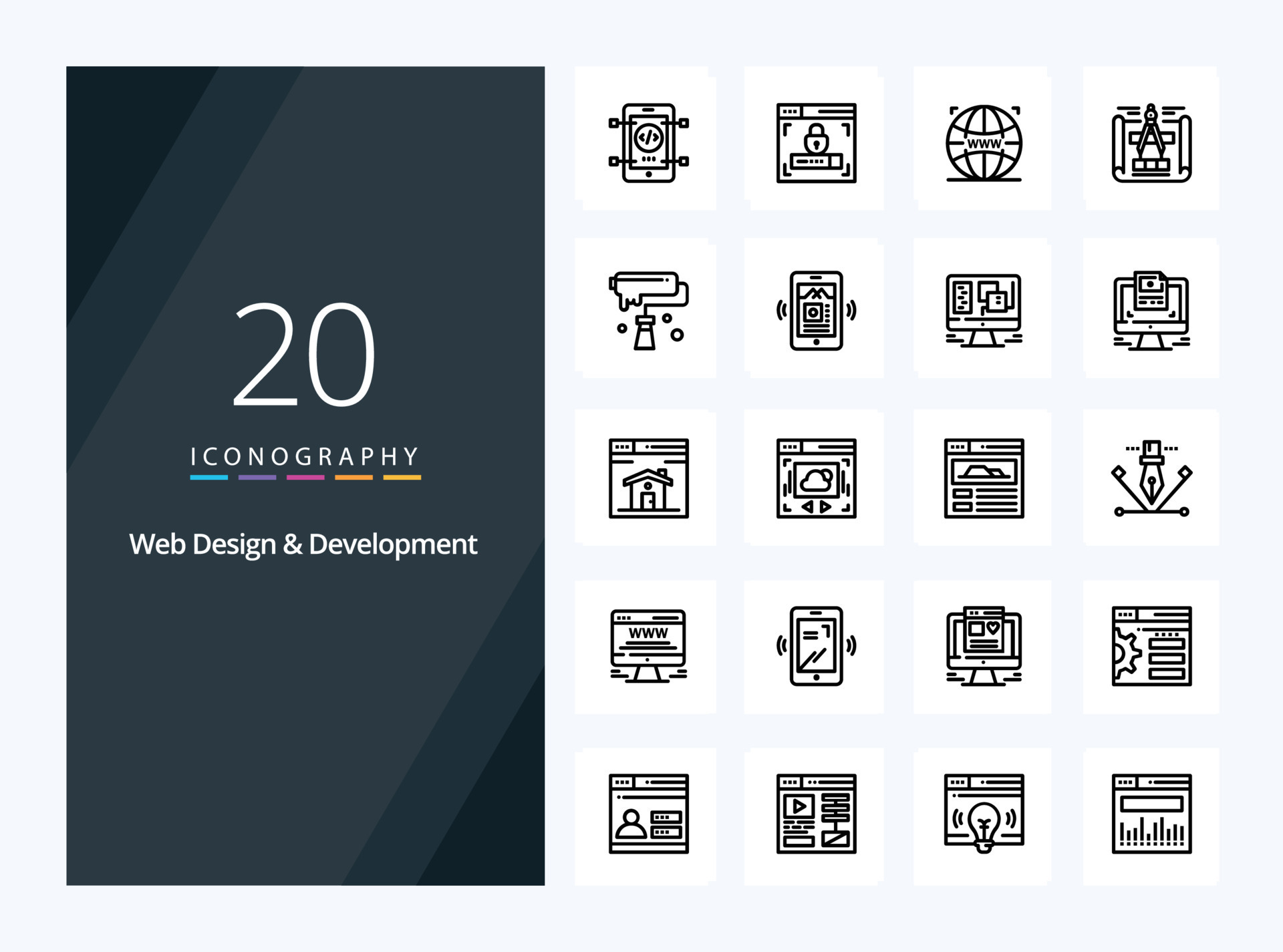 20 Web Design And Development Outline Icon For Presentation 19319676 Vector Art At Vecteezy