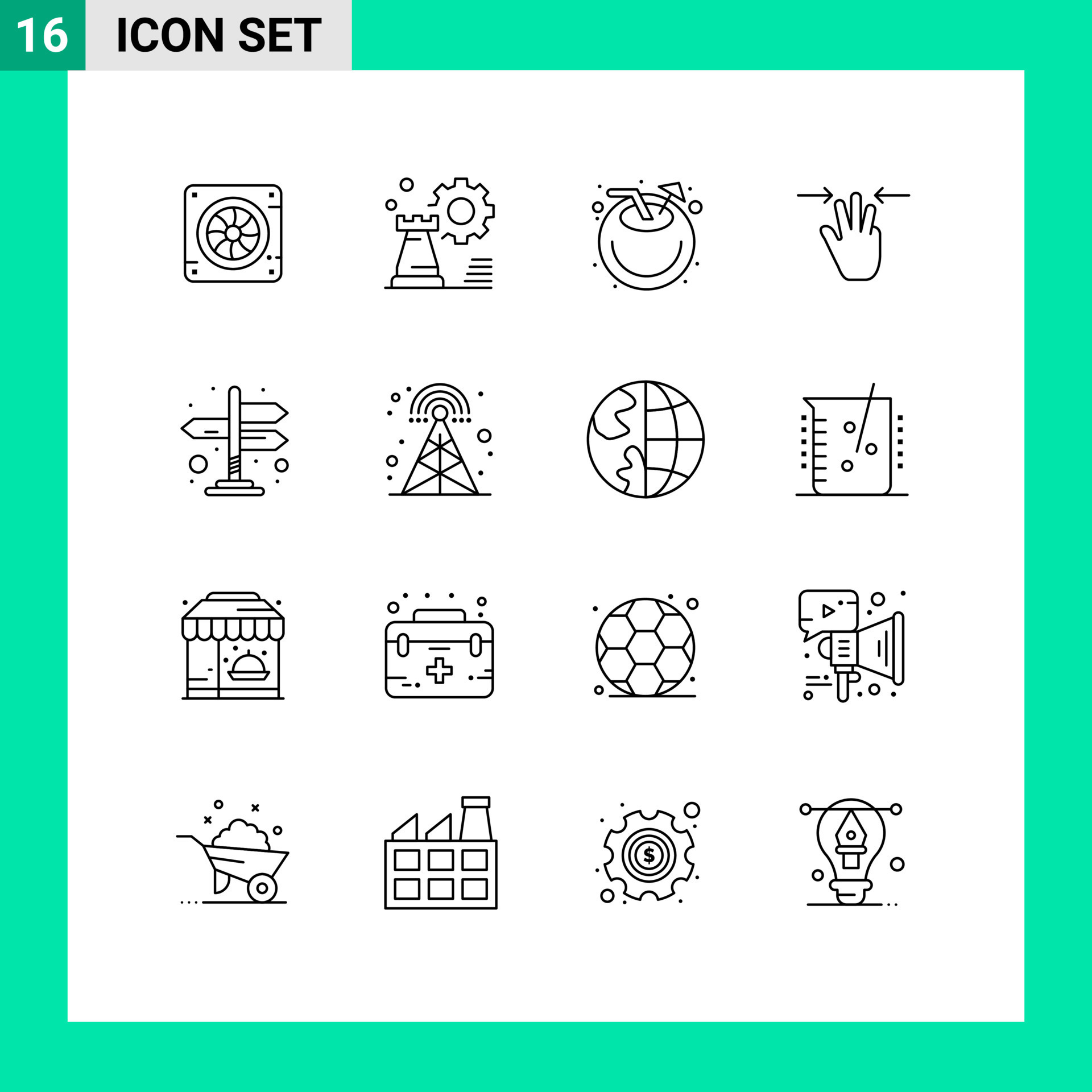 Pictogram Set Of 16 Simple Outlines Of Directions Mobile Config Hand Juice Editable Vector