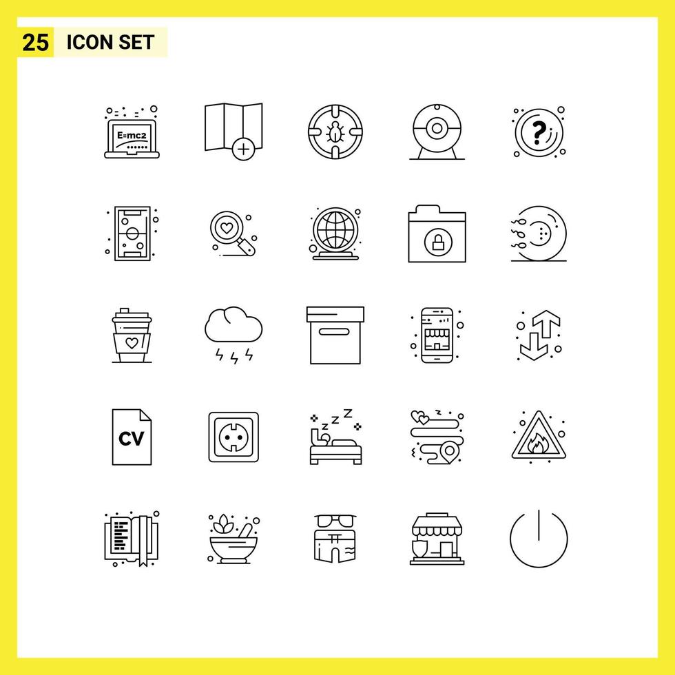 Mobile Interface Line Set of 25 Pictograms of question help internet devices cam Editable Vector ...