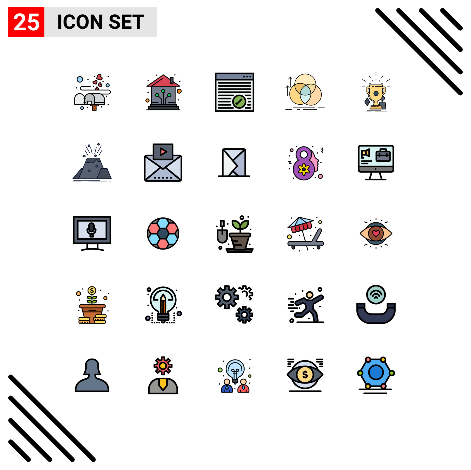 Pictogram Set Of 25 Simple Filled Line Flat Colors Of Awards Measurement Browser Alignment