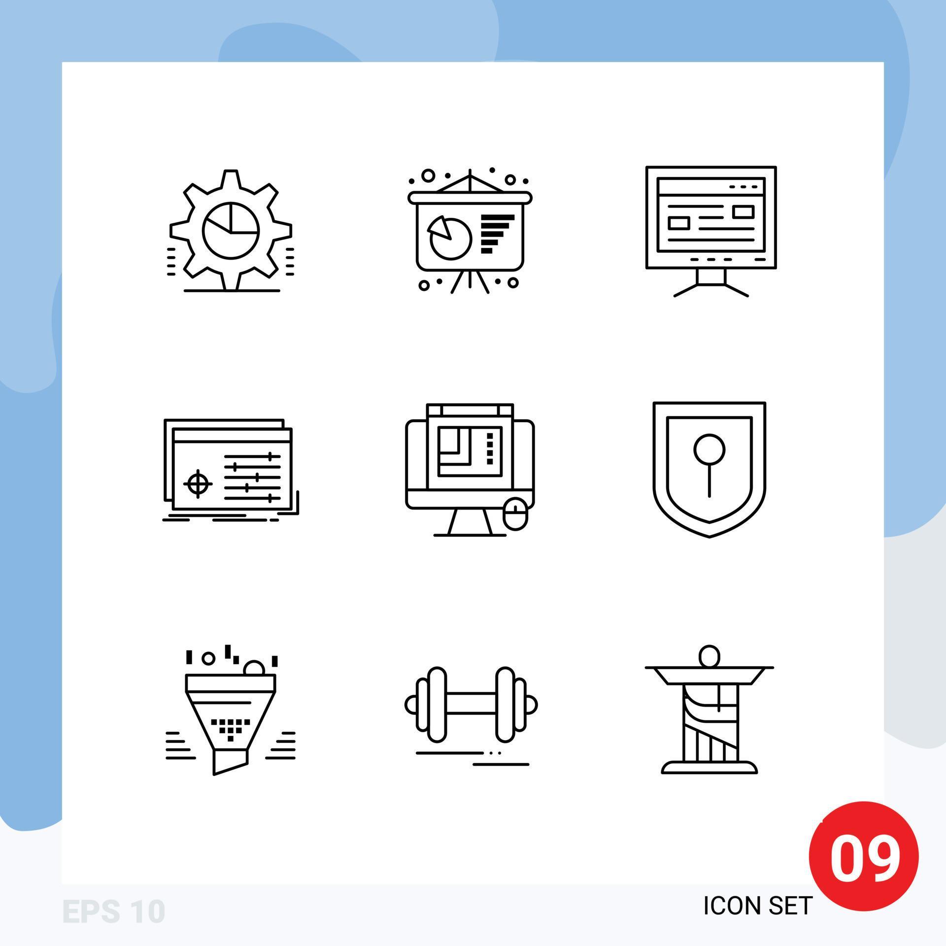 Modern Set of 9 Outlines and symbols such as css design settings computer processing file ...