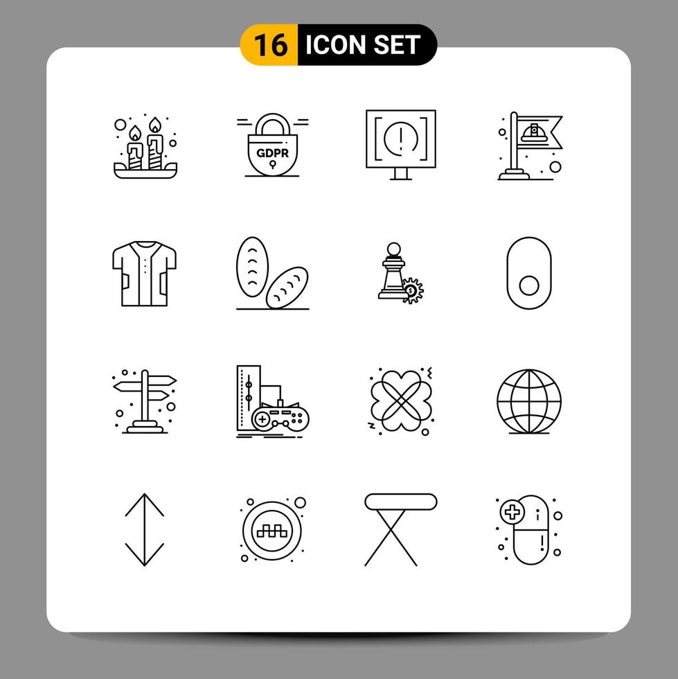 Pictogram Set of 16 Simple Outlines of cloth labor contact flag support Editable Vector Design ...