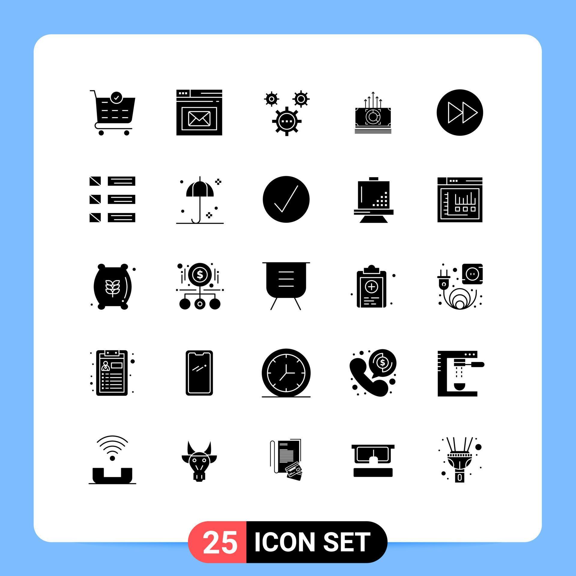 User Interface Pack of 25 Basic Solid Glyphs of arrow bucks coding bundle programing Editable ...