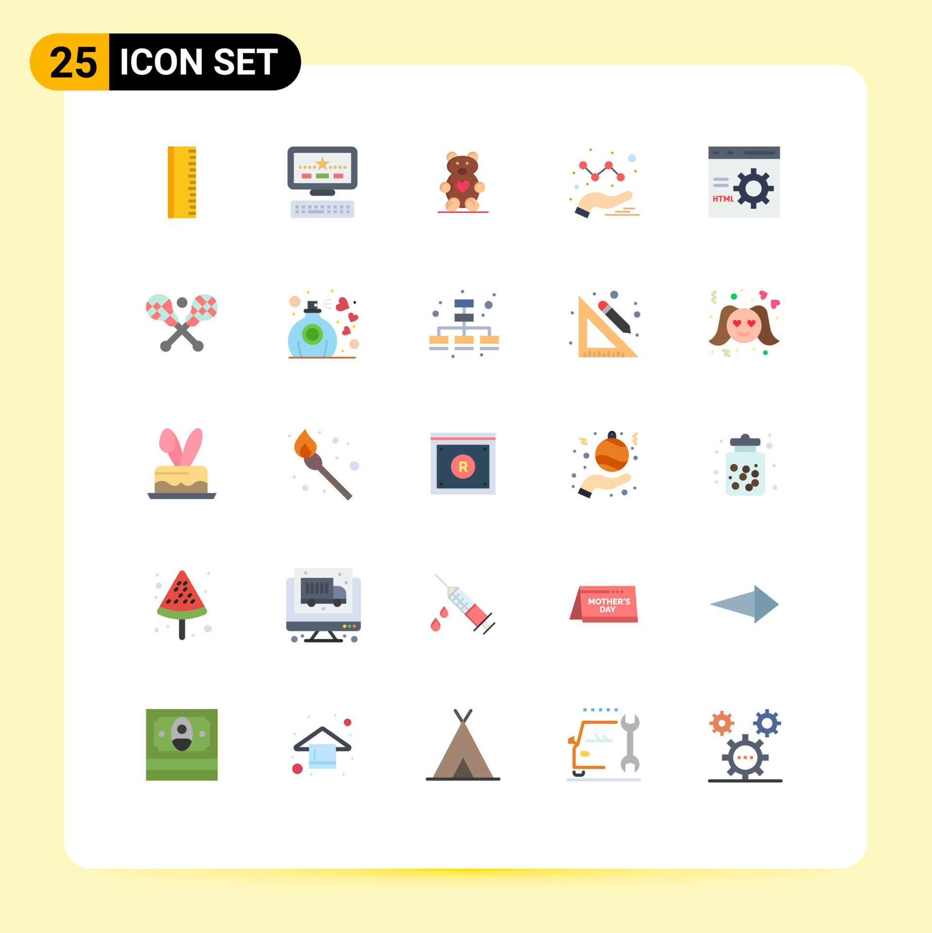 Pictogram Set Of 25 Simple Flat Colors Of Programming Develop Loving Coding Graph Editable