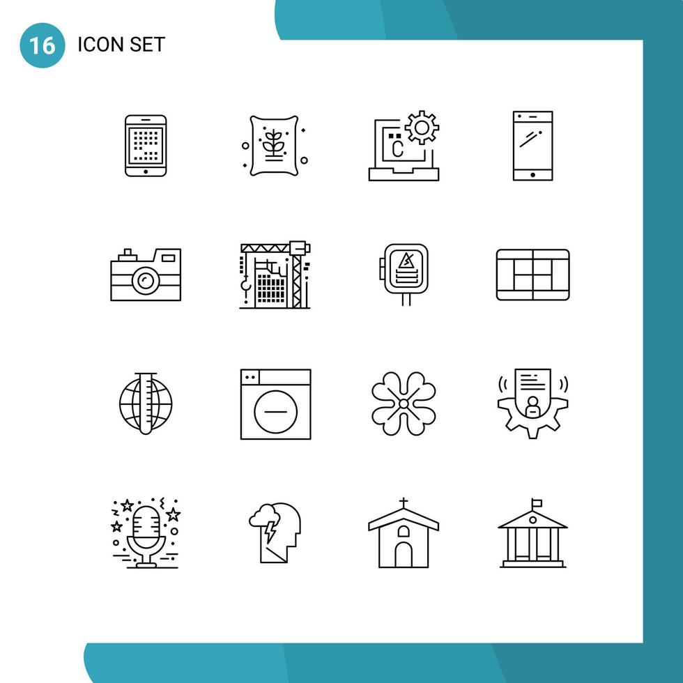 Modern Set Of 16 Outlines Pictograph Of Mobile Phone Farming Development Coding Editable Vector