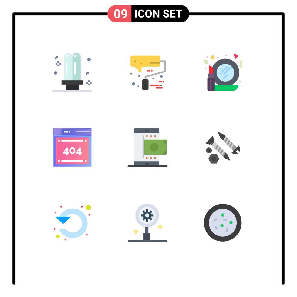 Flat Color Pack Of 9 Universal Symbols Of Mobile Code Roller Brush