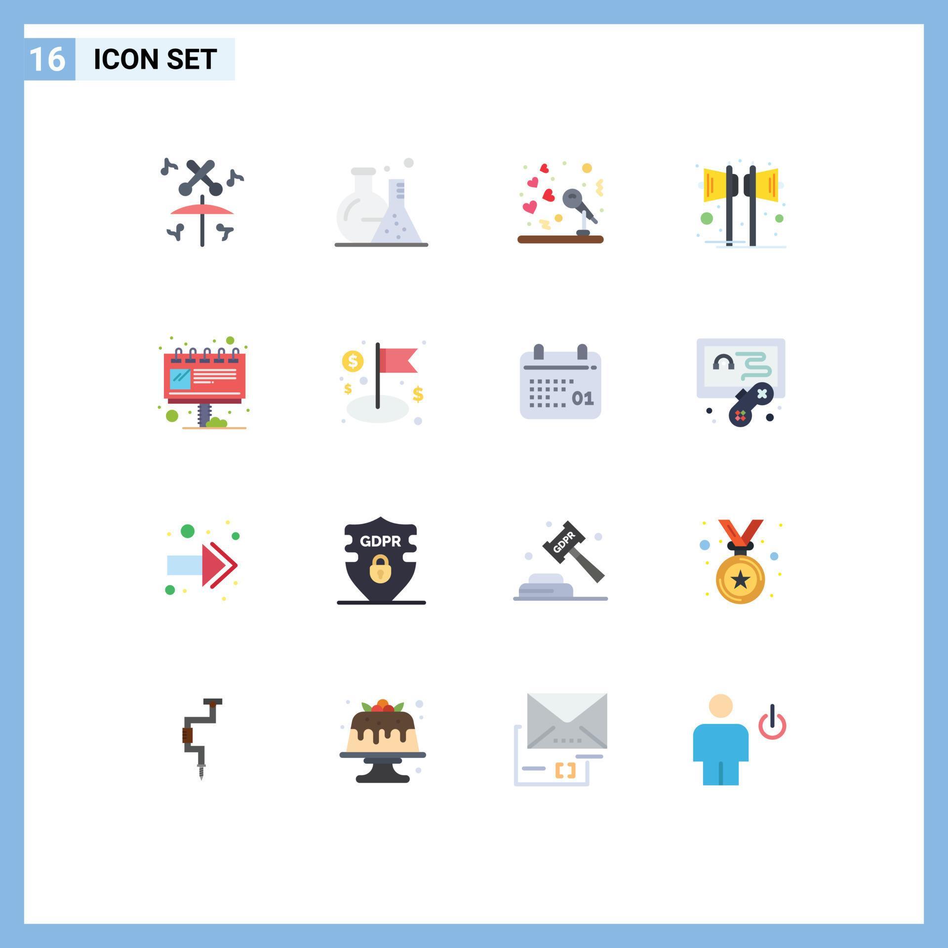 User Interface Pack Of 16 Basic Flat Colors Of Billboard Speaker Microphone Sound Music Editable