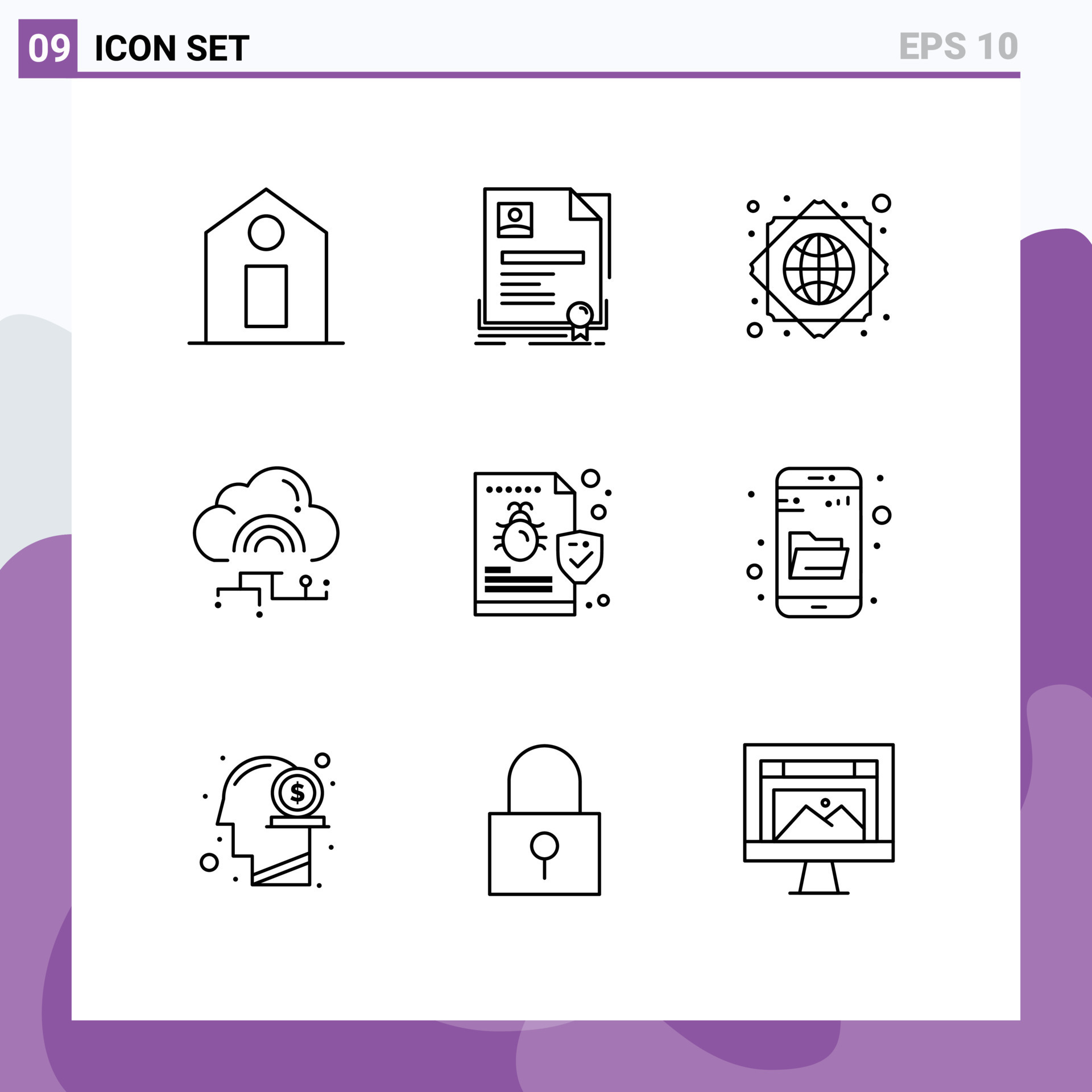 Set Of 9 Vector Outlines On Grid For File Data Global Infrastructure Connect Cloud Editable
