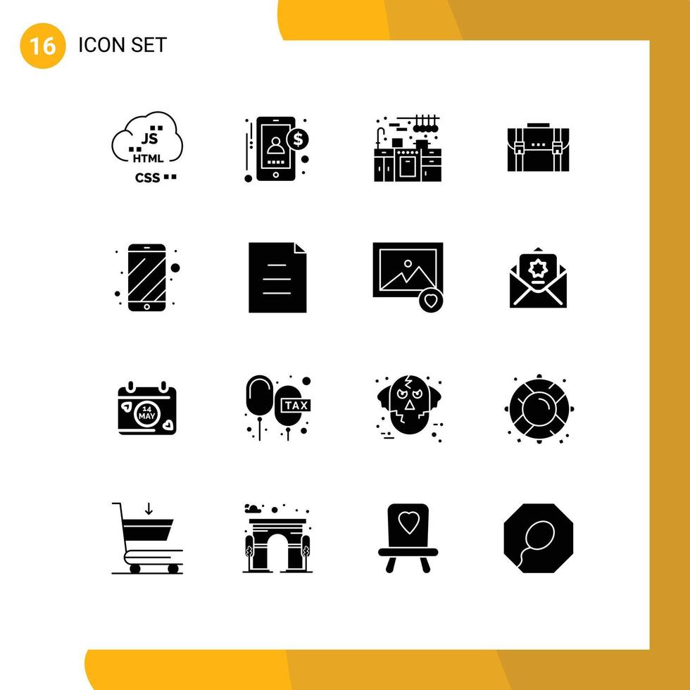 16 Thematic Vector Solid Glyphs and Editable Symbols of portfolio ...