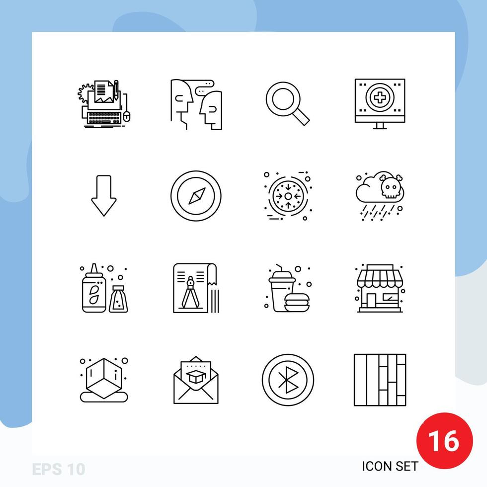 Stock Vector Icon Pack of 16 Line Signs and Symbols for monitor heart ...